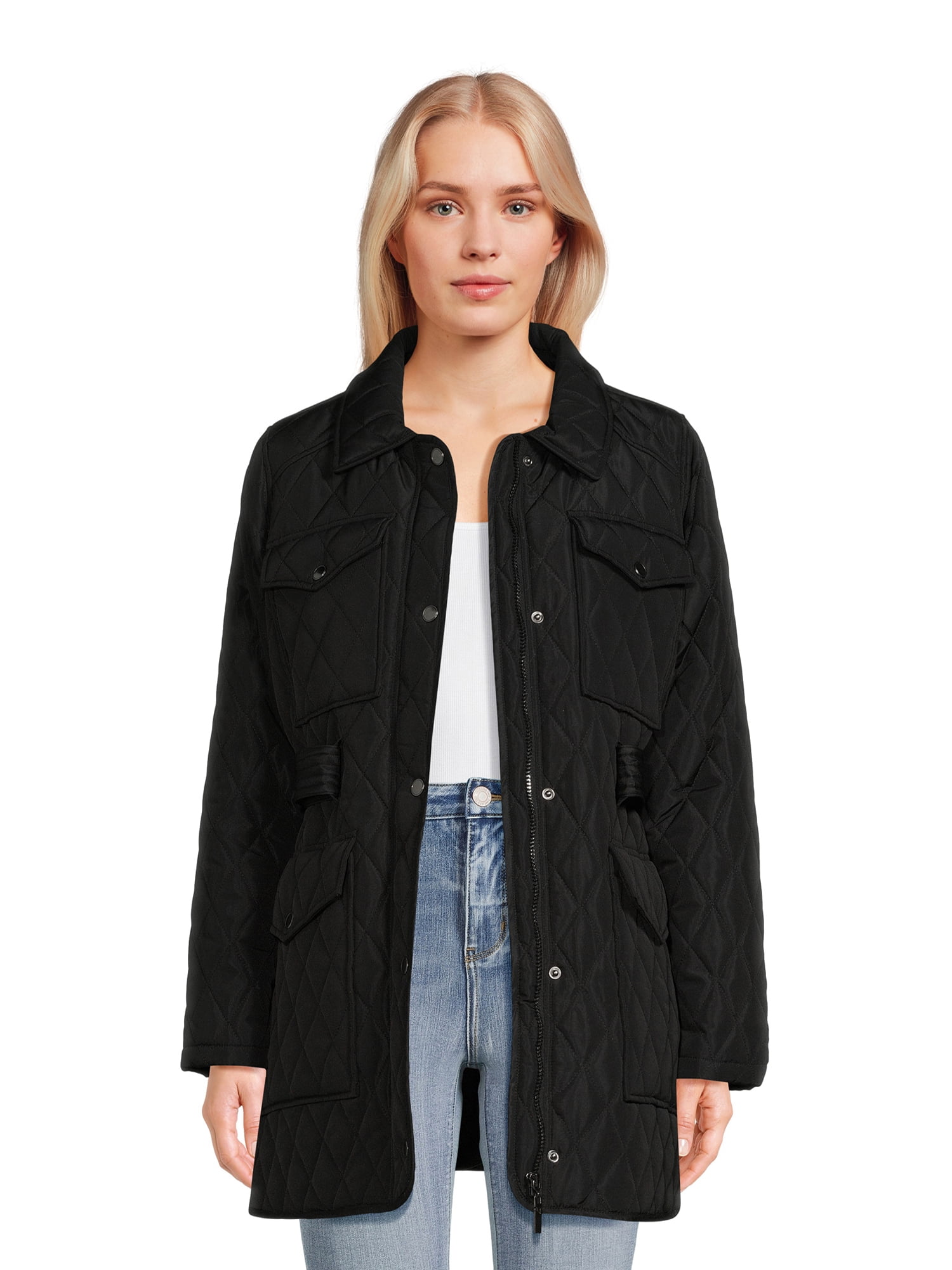 Urban Republic Women’s Thin Quilted Barn Jacket with Belt - Walmart.com