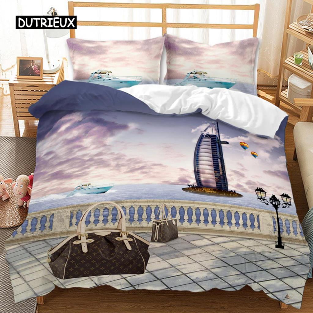 Urban Scenery Duvet Cover Castle Bike Retro Building Traditional ...