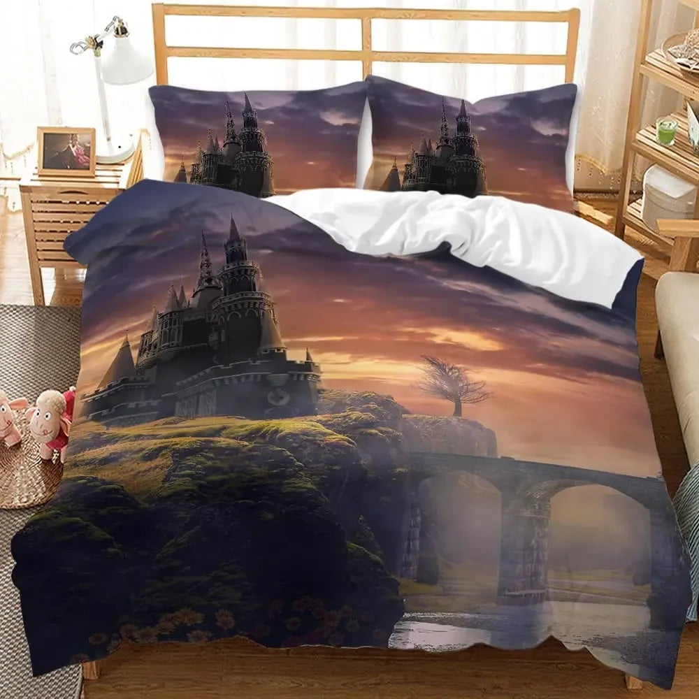 Urban Scenery Duvet Cover Castle Bike Retro Building Traditional ...