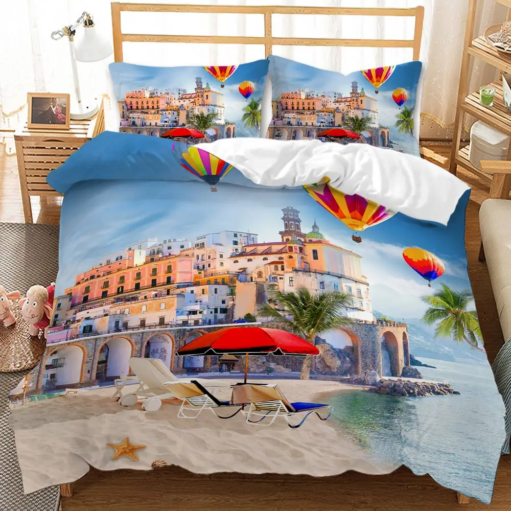 Urban Scenery Duvet Cover Castle Bike Retro Building Traditional ...