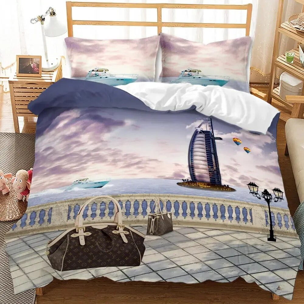 Urban Scenery Duvet Cover Castle Bike Retro Building Traditional ...