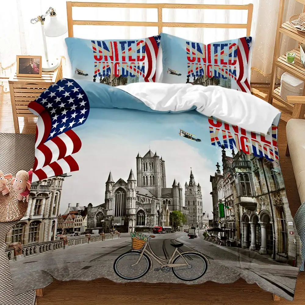 Urban Scery Duvet Cover Castle Bike Retro Building Traditional British ...