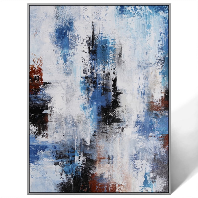 Urban Serenity Abstract Handmade Painting - Modern Blue & White Wall ...