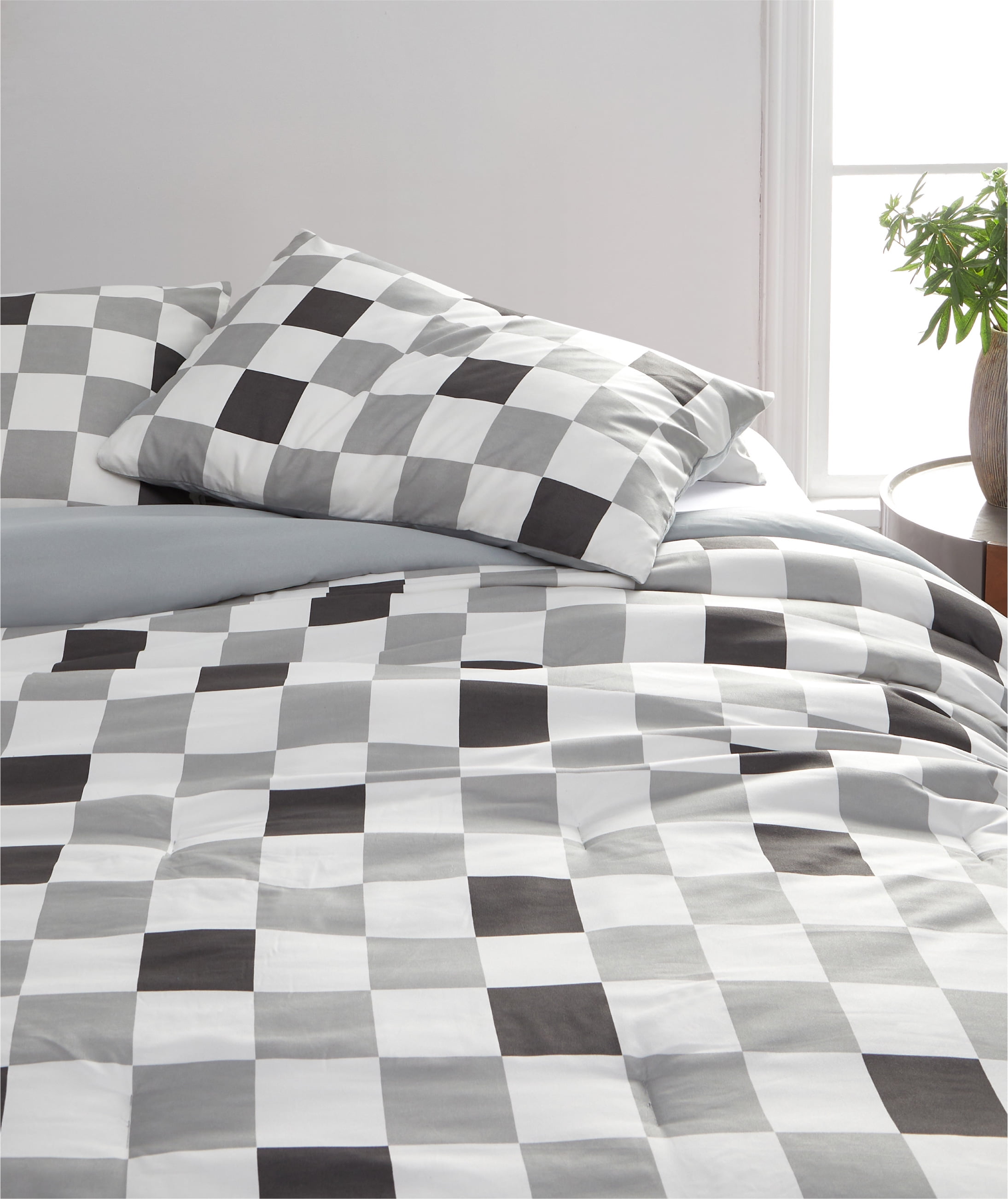 Urban Shop Grey Checkerboard Comforter Set - Stylish & Cozy - Walmart.com