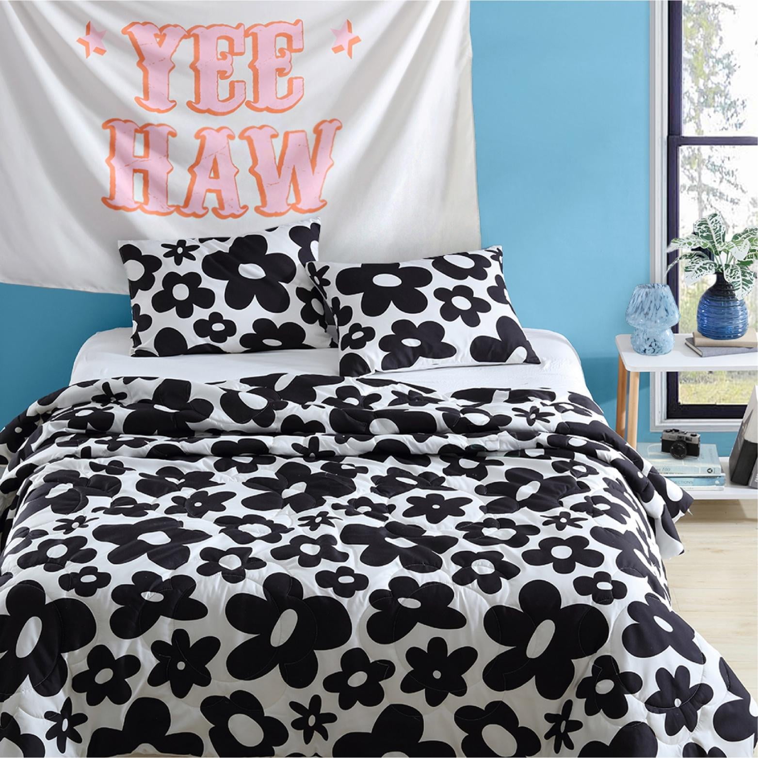 Urban Shop 3-Piece Textured Embossed Black and White Floral Comforter ...