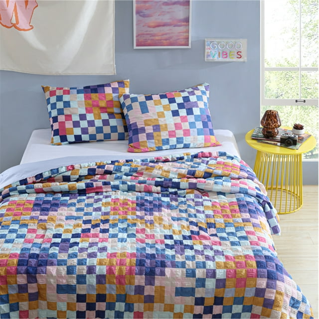 Urban Shop 3-Piece Textured Multi-Check Comforter Set, Full/Queen ...