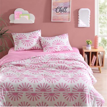 Jessy Home Pink Quilt Sets Twin Size Bedding Sets Alpaca Microfiber ...