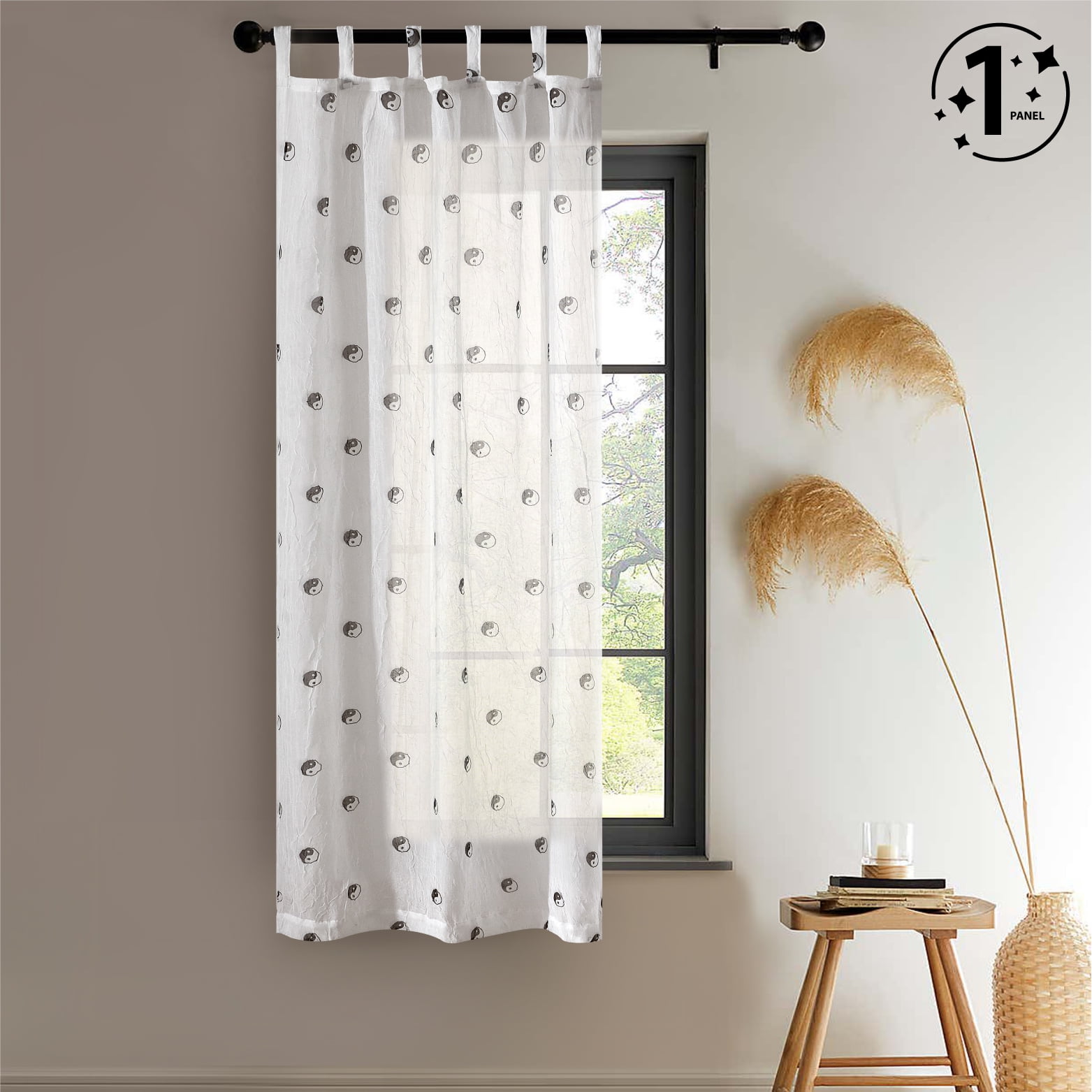 Urban Shop 38" x 63" Sheer Light-Filtering Single Curtain Panel, Ying ...