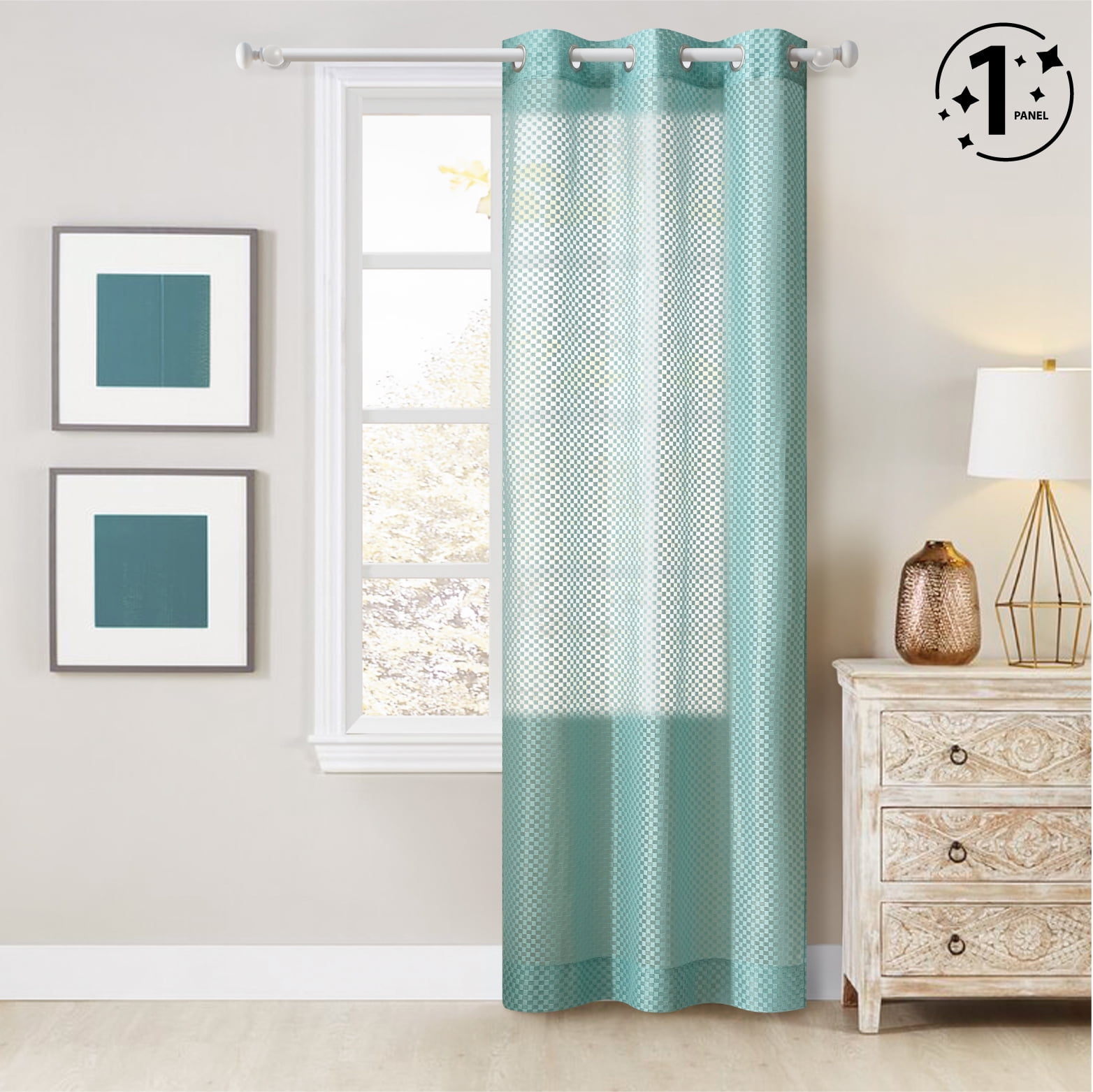 Urban Shop Sheer Light-Filtering Aqua Colorblock Curtain Panel 38x84 ...