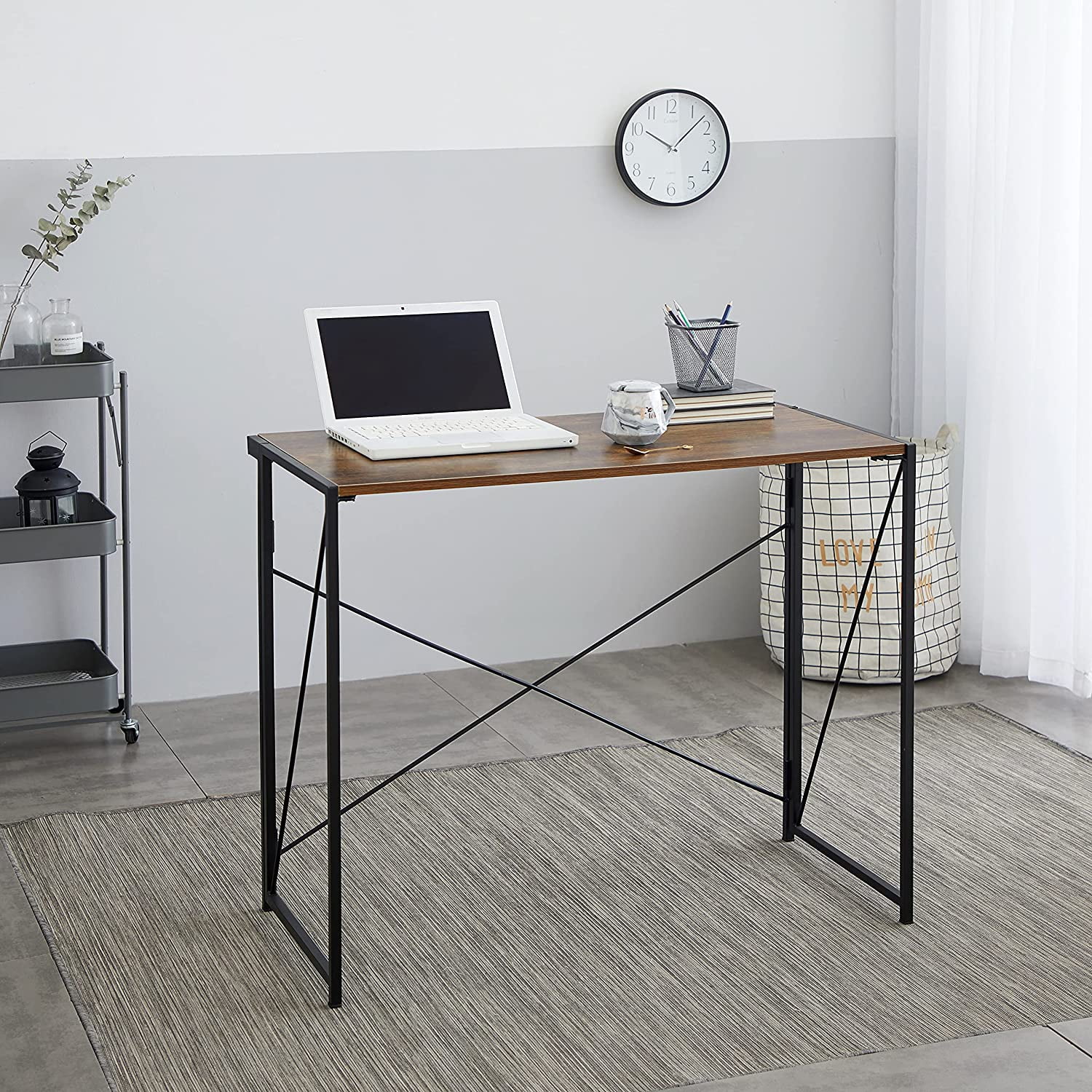 Urban Shop Collapsible Desk, Wood/Black - Walmart.com