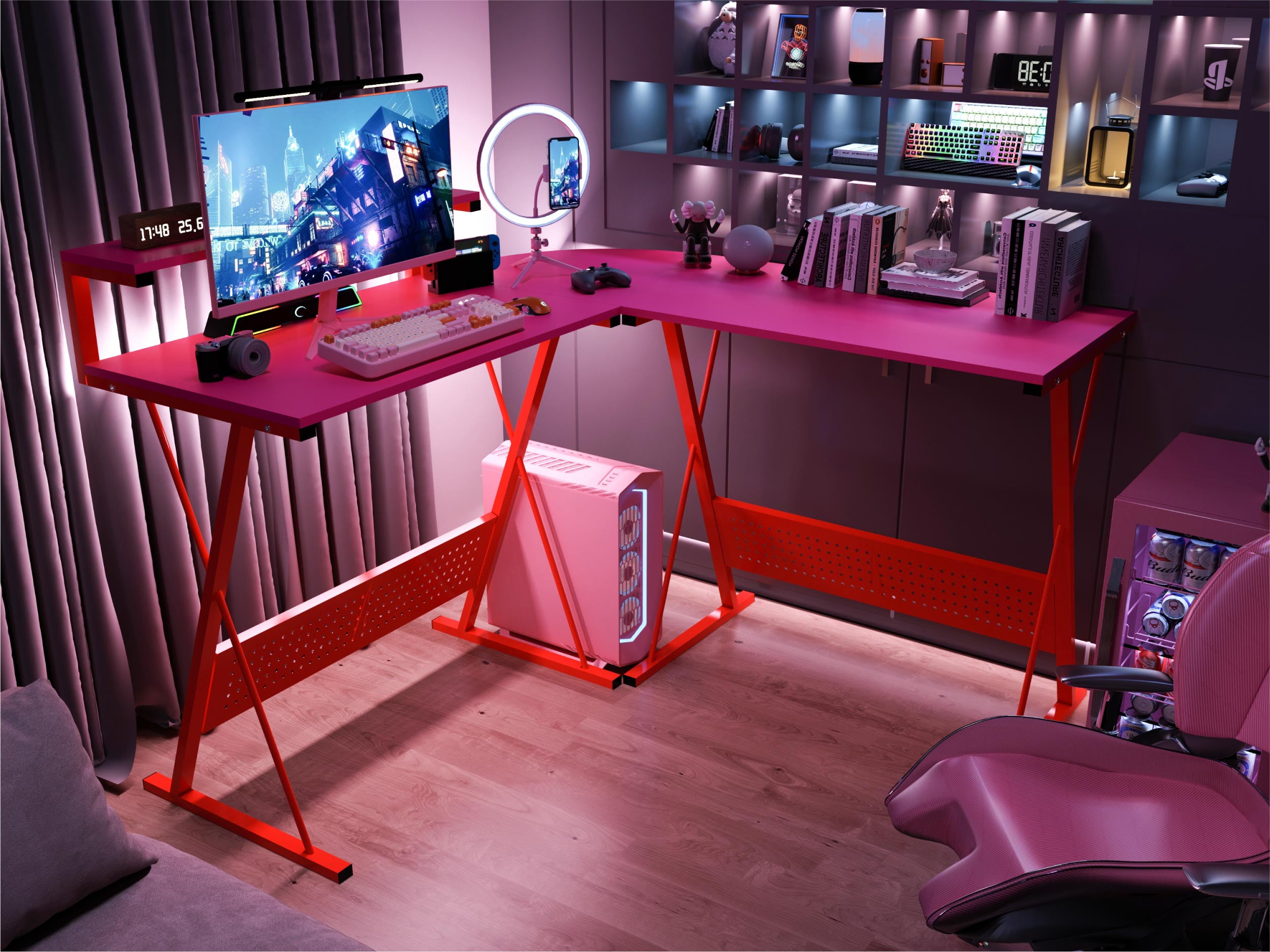 Urban Shop LED L-Shaped PC Desk, Pink with Orange Base for Adults and ...