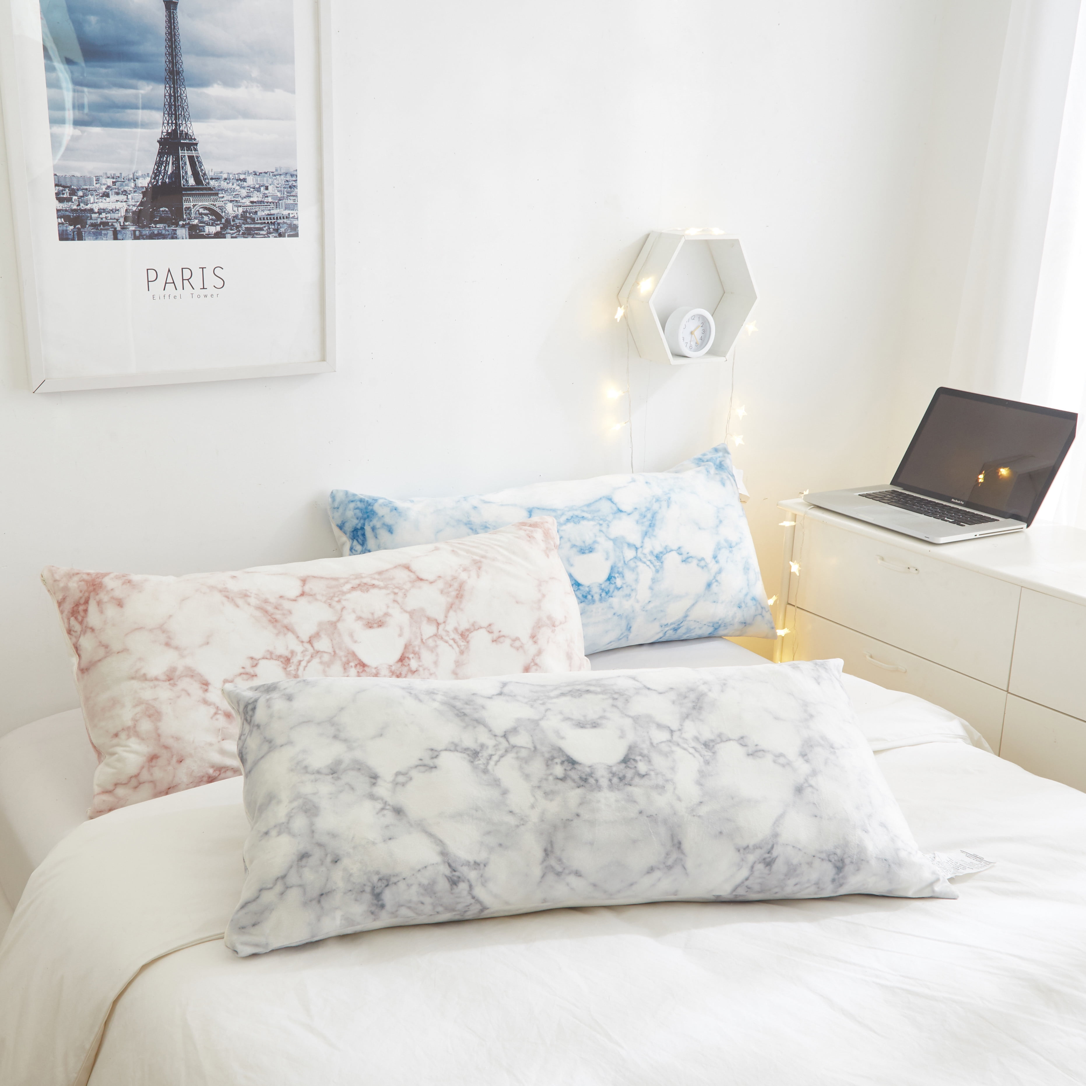 Urban Shop Marble Lumbar Decorative Pillow - 18x38 - White - Walmart.com