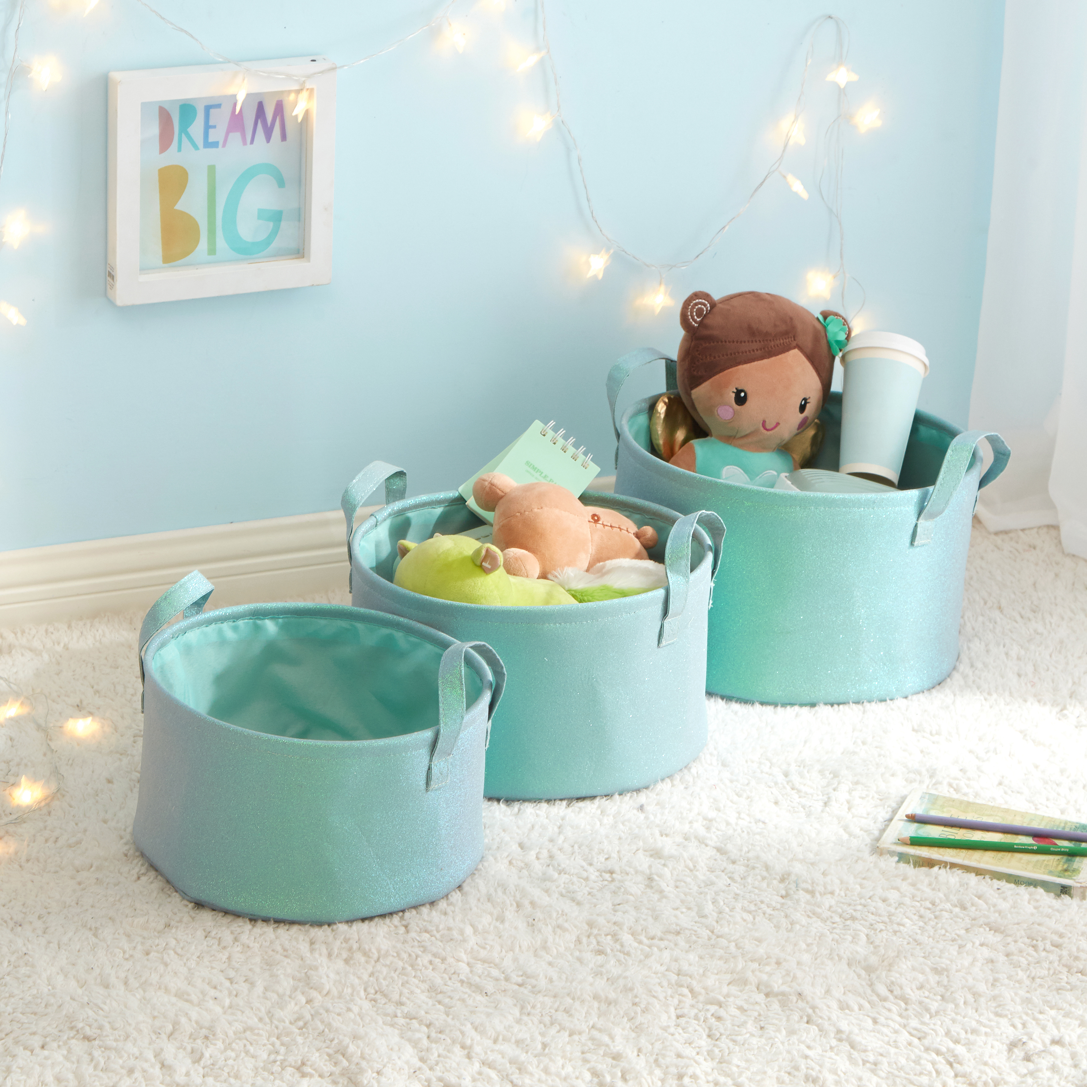 Urban Shop Round Glitter Bin - Set of 3, Mint - Walmart.com