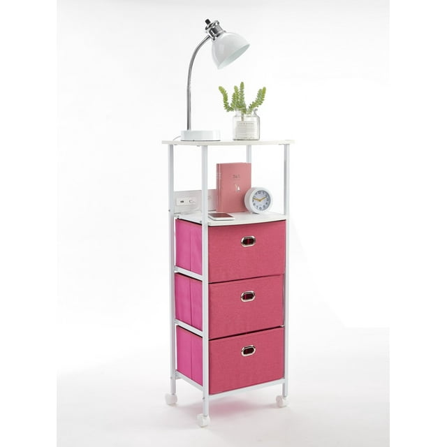 Urban Shop Tall Storage Rolling cart with Charging Capabilities, Pink ...