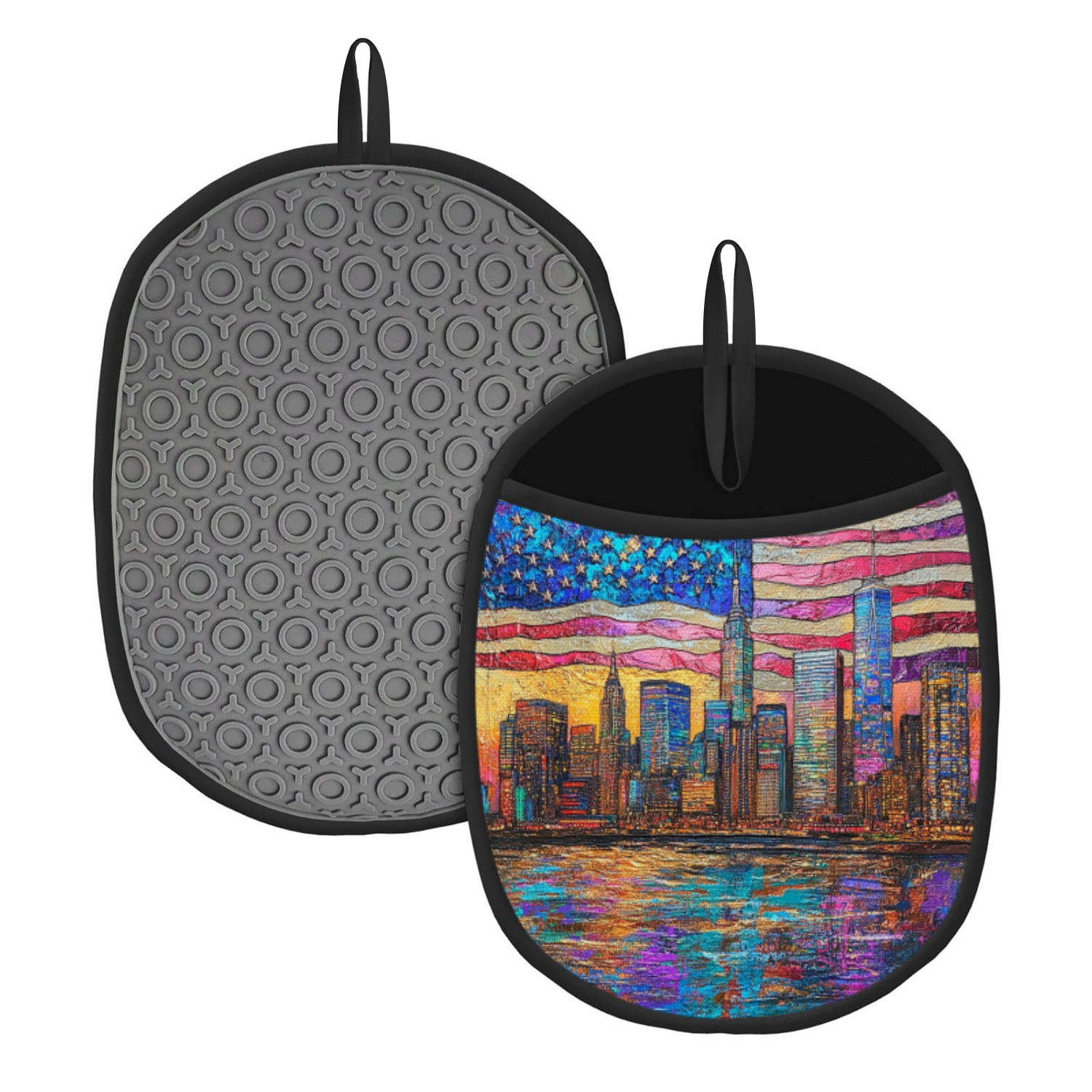 Urban Skyline - Flag Panorama Kitchen Pot Mat, 7.5x9.4 in Kitchen Mat ...