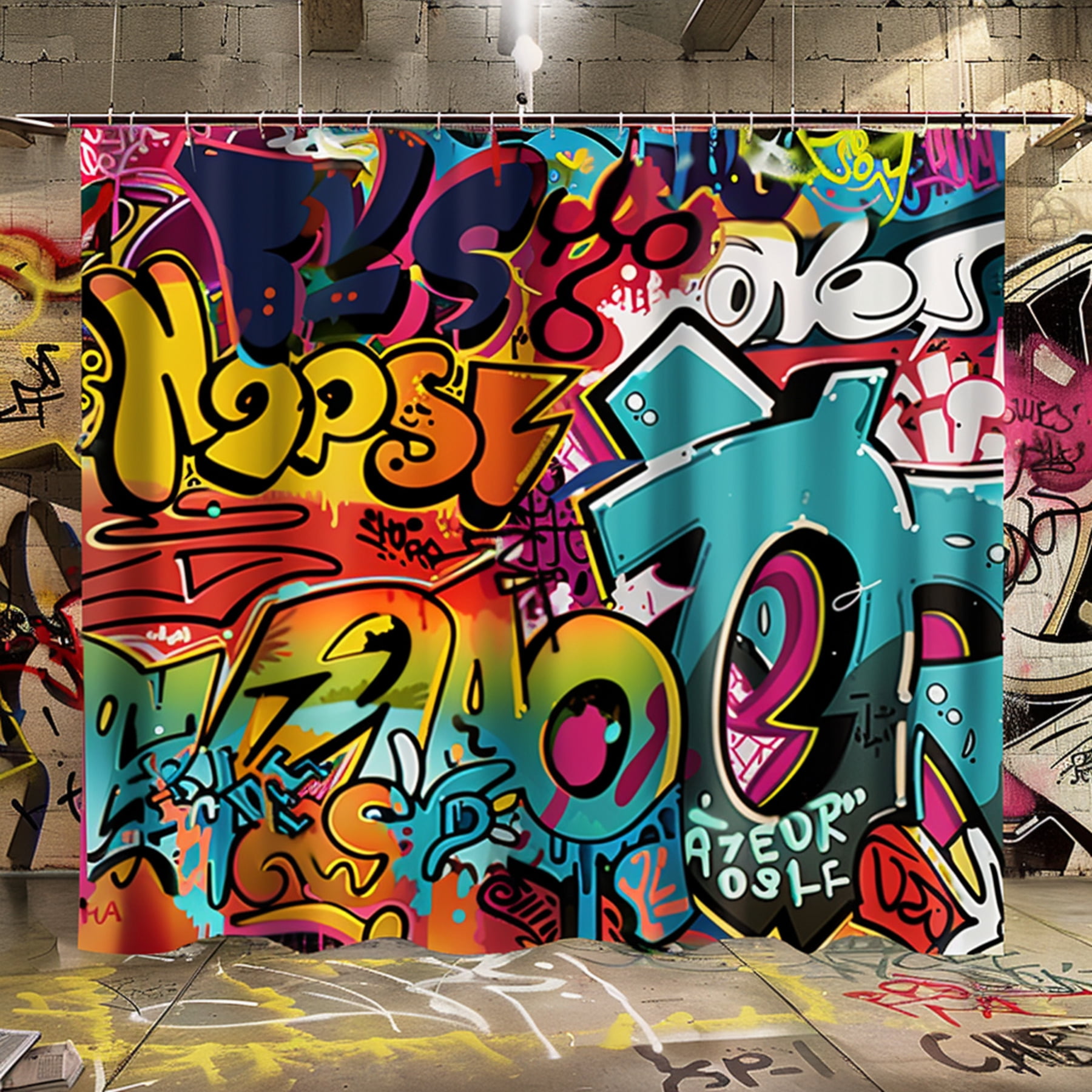 Urban Street Art Graffiti Shower Curtain Vibrant Colors Bold Lettering
