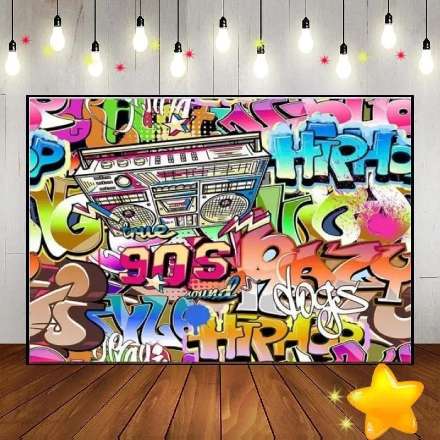 Urban Street Graffiti Wall Happy Birthday Party Retro Cartoon 80'S 90'S ...