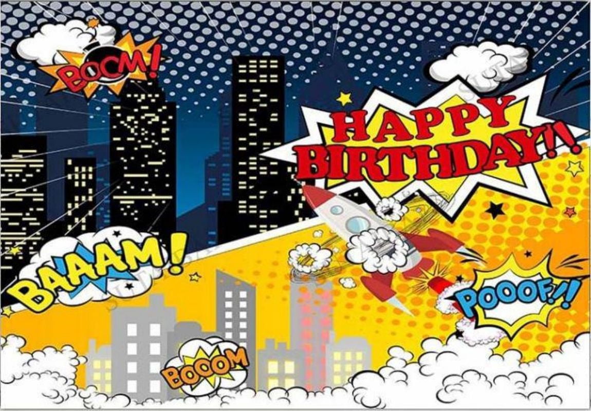 Urban Street Graffiti Wall Happy Birthday Party Retro Cartoon 80'S 90'S ...