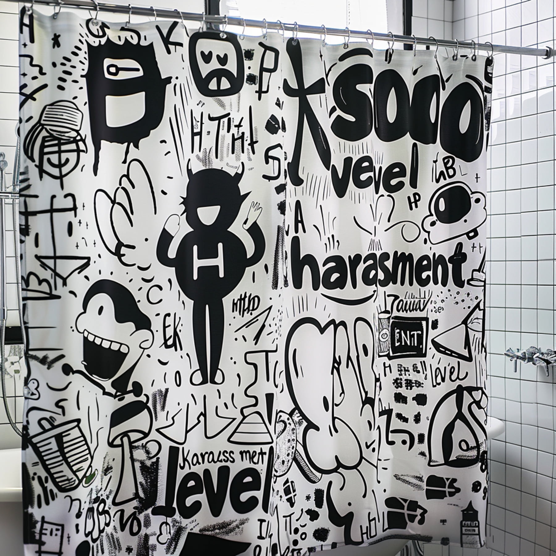 Urban Street Style Graffiti Cartoon Characters Shower Curtain with Cool ...