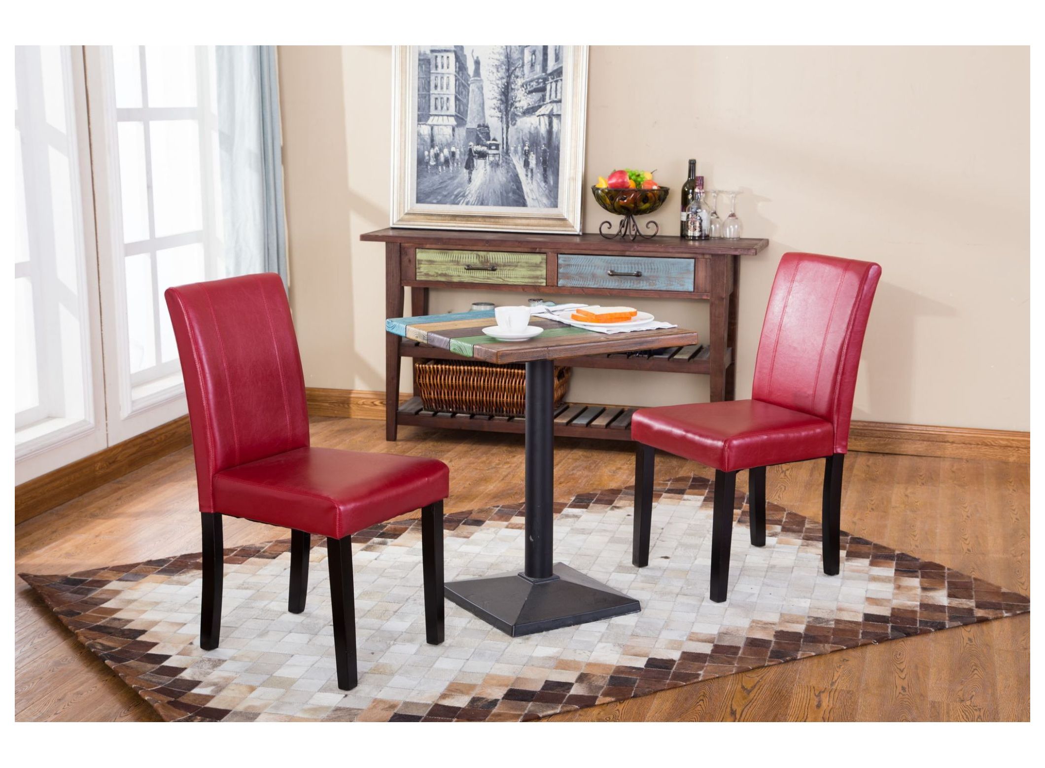 Urban Style Solid Wood Leatherette Padded Parson Chair, Red, Set of 2 ...