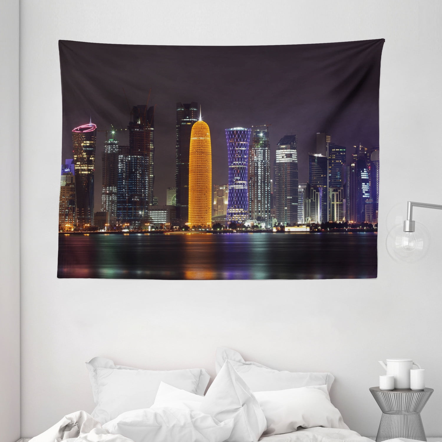 Urban Tapestry, Qatar Middle East Town with Luminous Skyscraper at ...