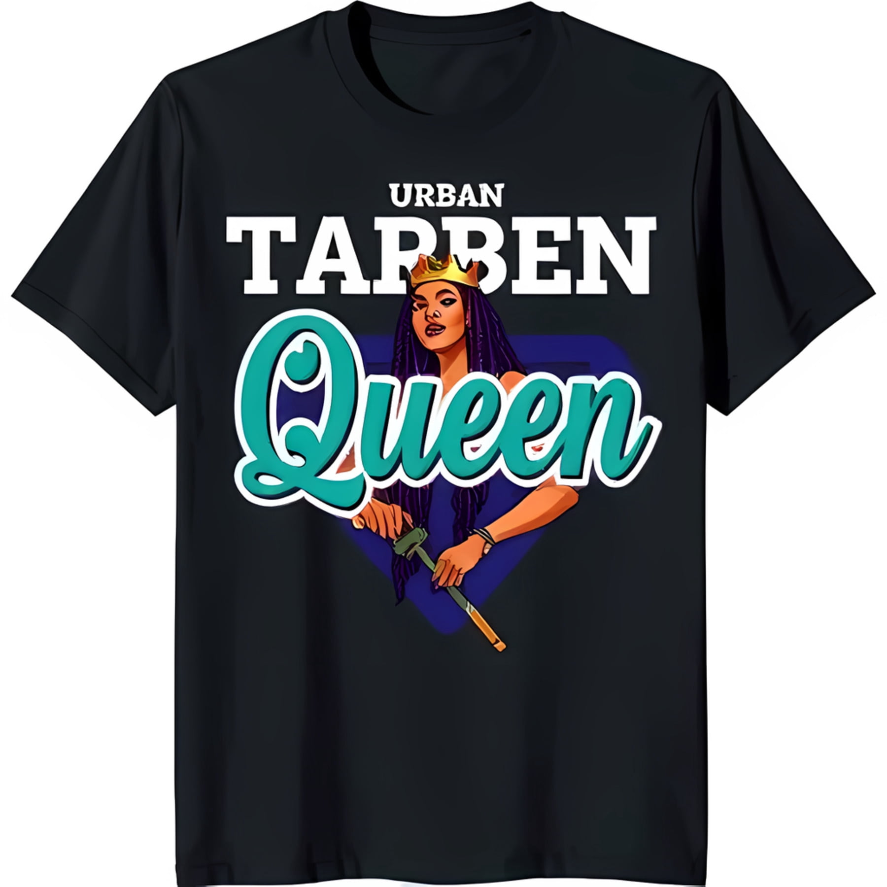 Urban Tarben Queen Black T-Shirt with Crowned Portrait & Hammer Graphic ...