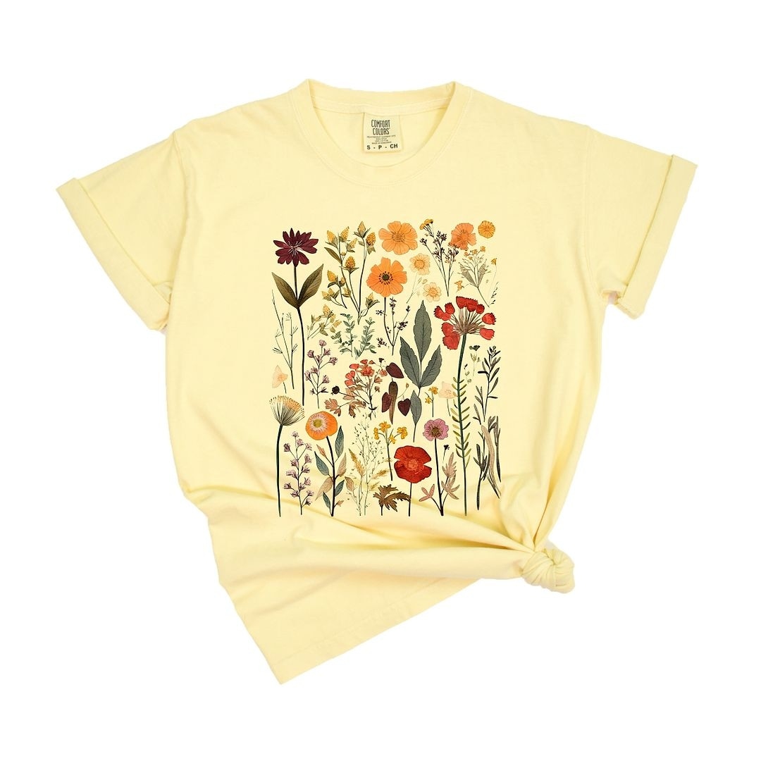 Urban Threads Co. Vintage Pressed Flowers Garment Dyed Tee S - Butter ...