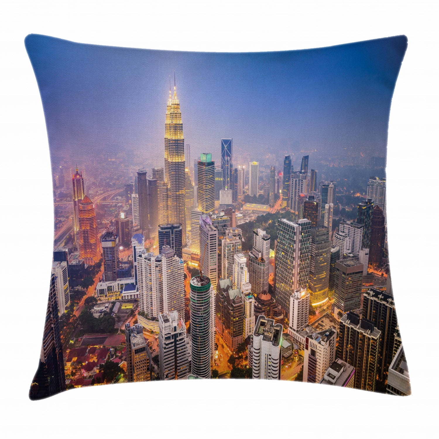 Urban Throw Pillow Cushion Cover, Modern City Skyline Business District ...
