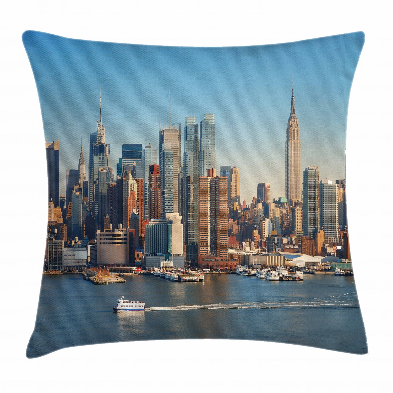Urban Throw Pillow Cushion Cover, New York City Skyline over Hudson ...