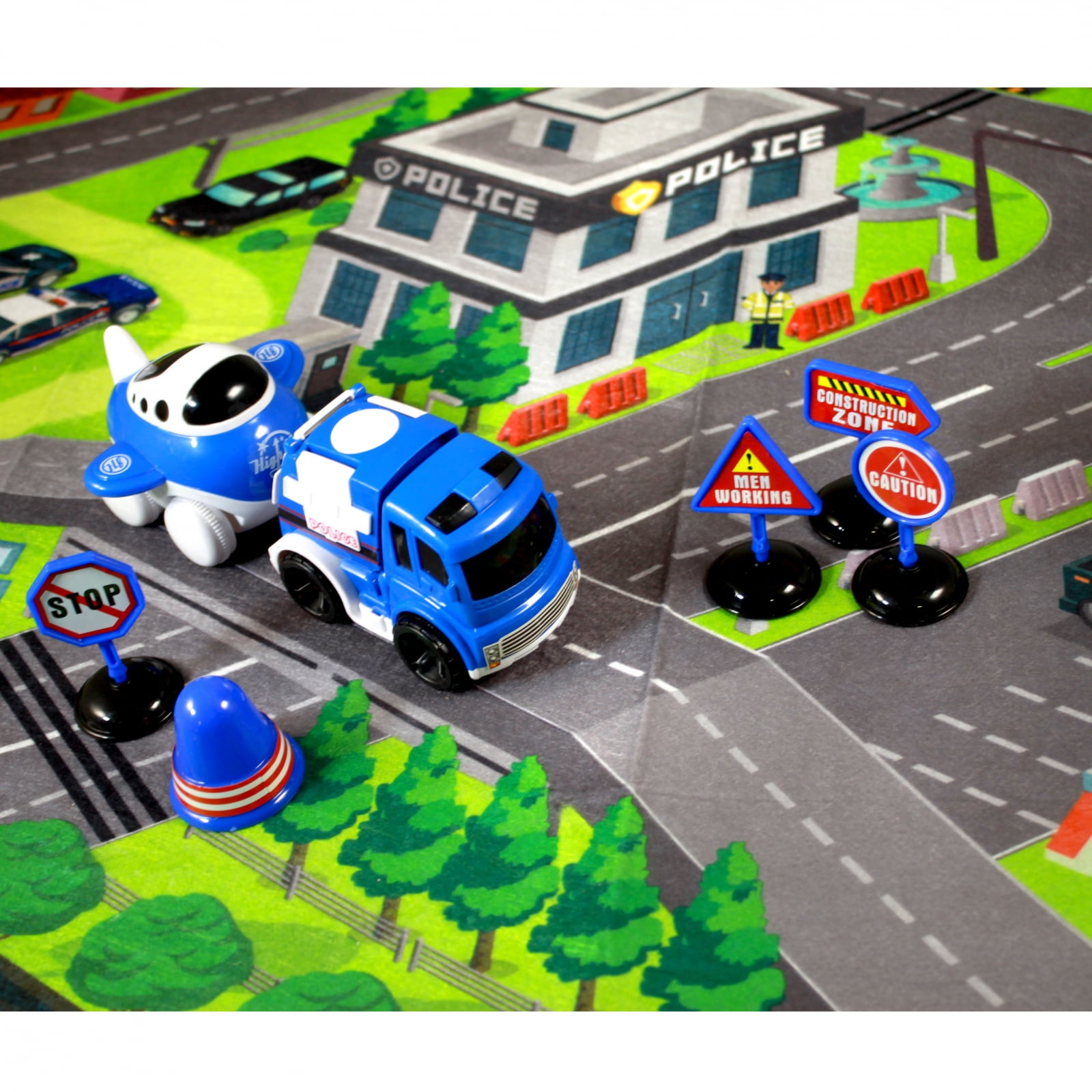 Urban Transport Play Mat Set Friction Powered Vehicles Police Cityscape ...