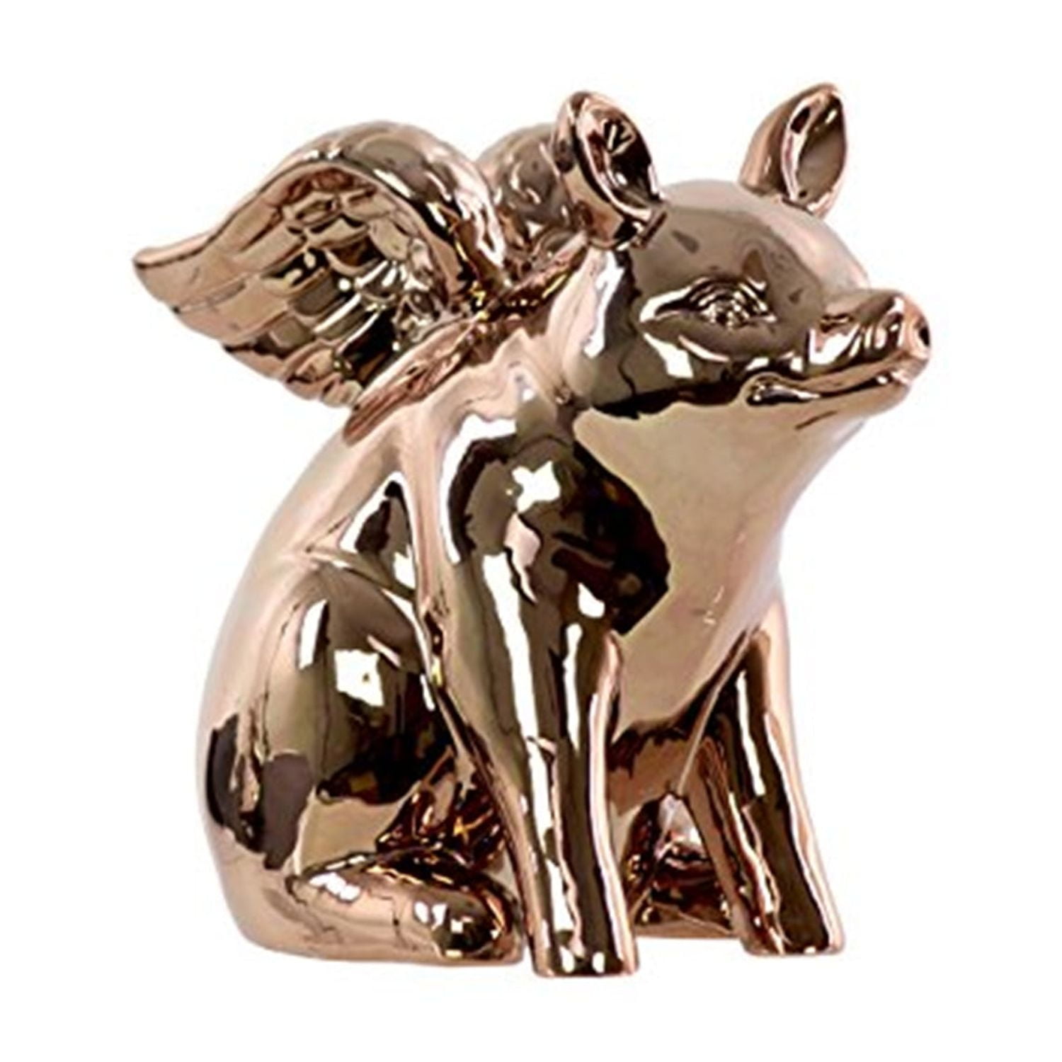 UTC34239 Ceramic Sitting Winged Pig Figurine Polished Chrome Finish ...