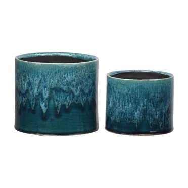Ceramic Cylindrical Pot with Wide Mouth and Engraved Rectangle Design ...
