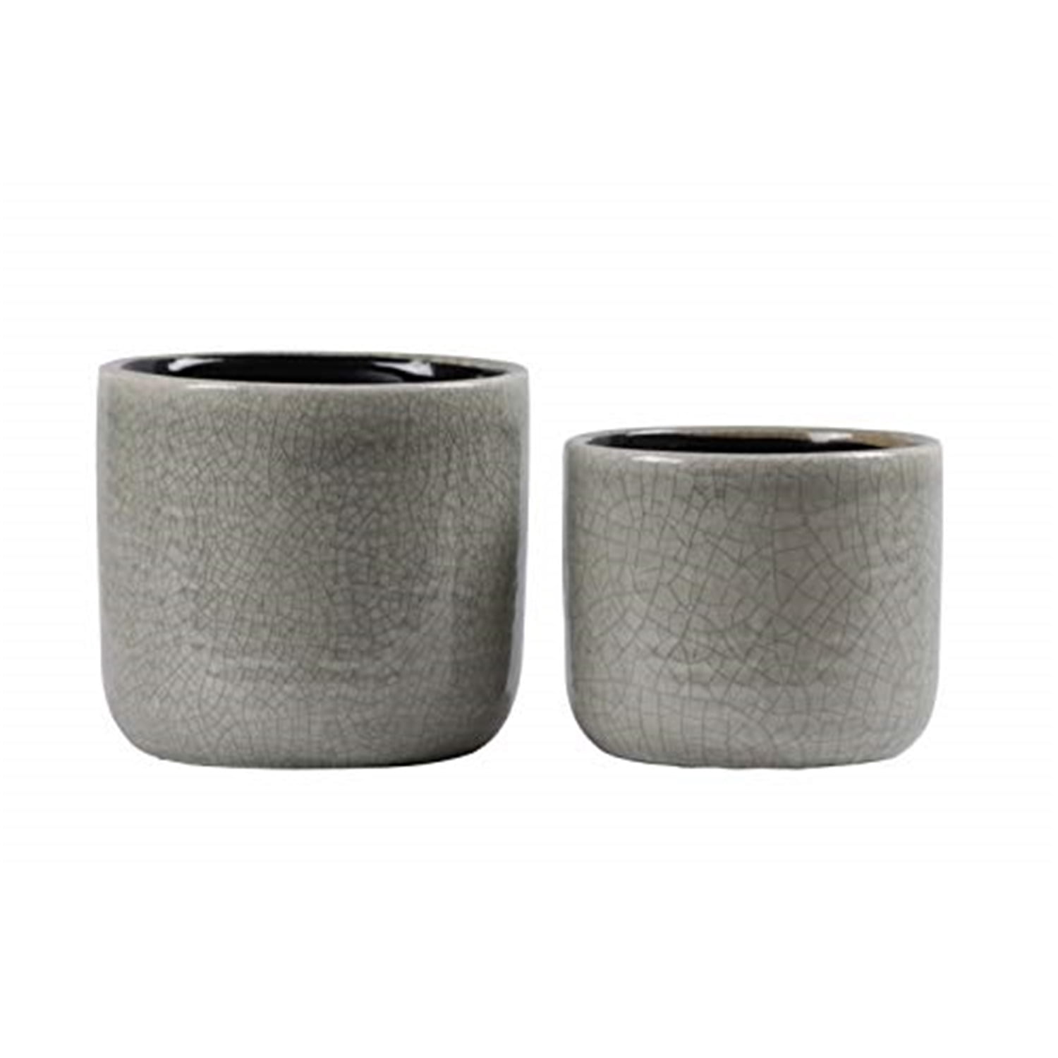 Urban Trends Ceramic Set Of Two Round Pot With Green Finish 59602 ...