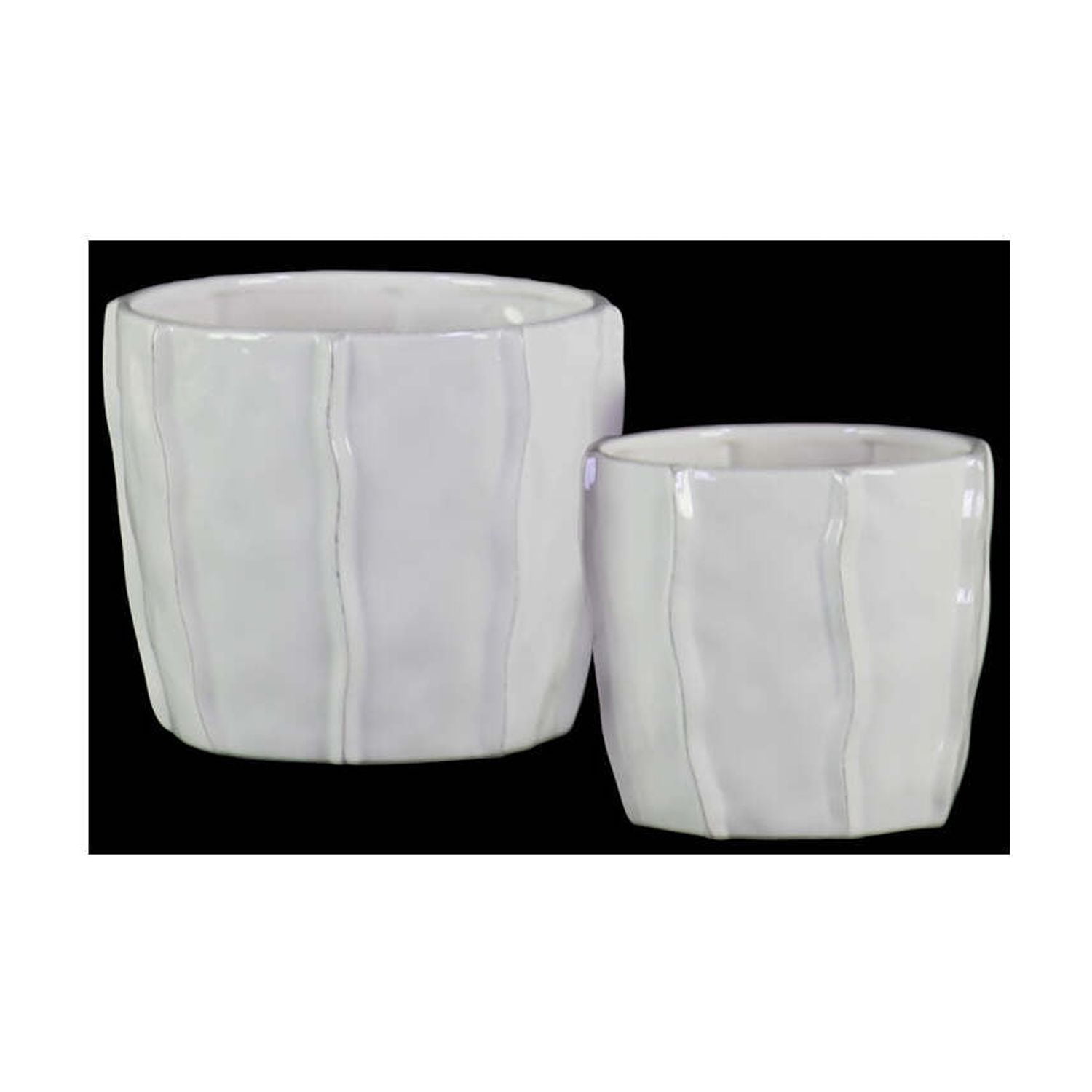 Urban Trends Collection Ceramic Low Pot with Embedded Wave Design Body ...