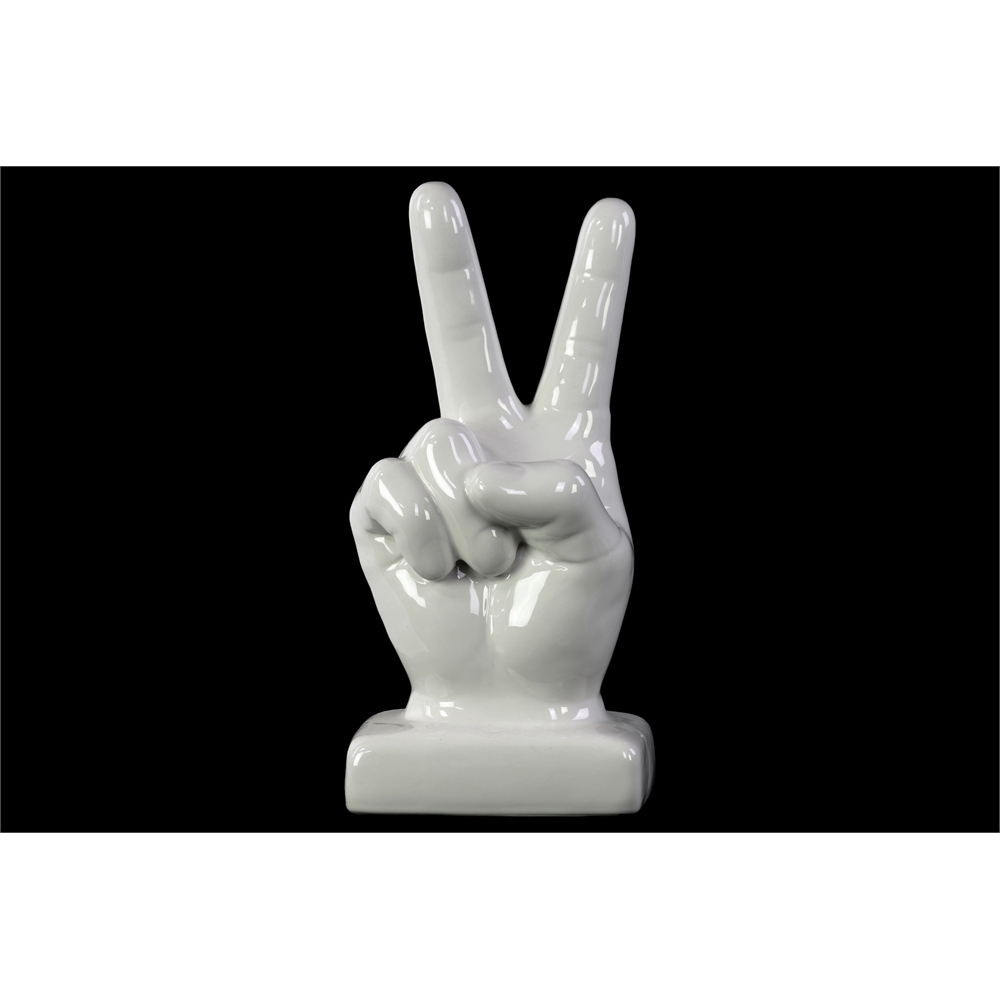 Urban Trends Collection Ceramic Peace Hand Sign Sculpture on Base Gloss ...