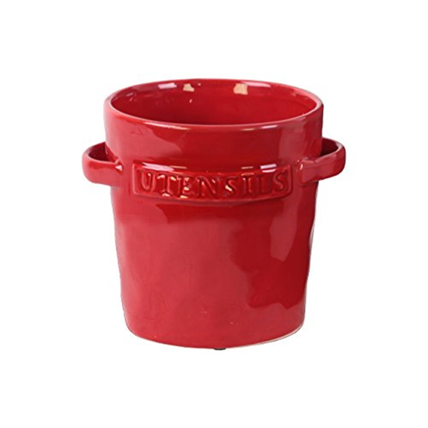 Urban Ceramic Round Utensil Jar with 2 Handles on Side Gloss Finish Red ...