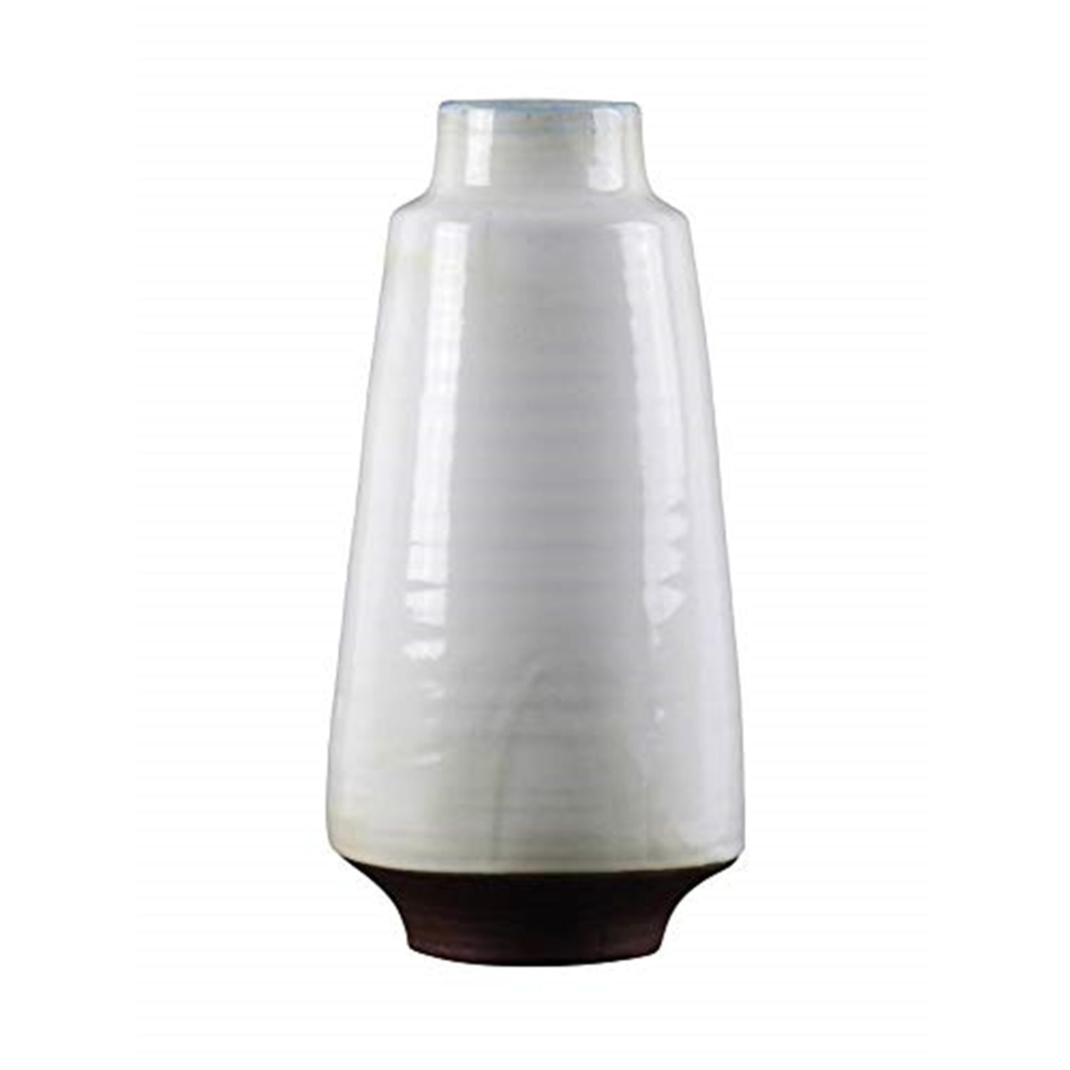 Ceramic Round Vase with Narrow Mouth, Short Neck, Ribbed Design Body ...
