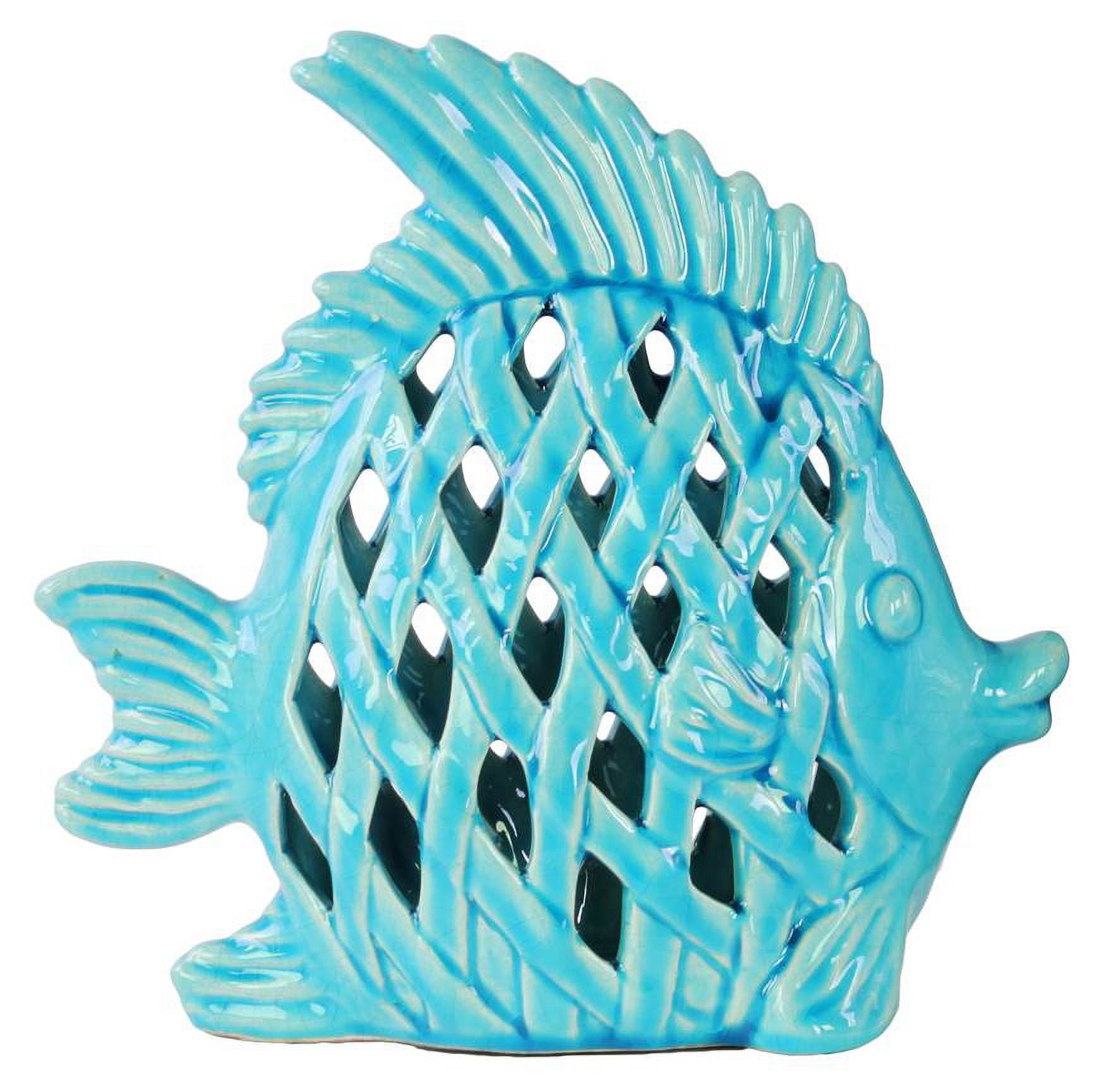 Urban Trends Collection Glossy Turquoise Finish Ceramic Lattice Cutout ...