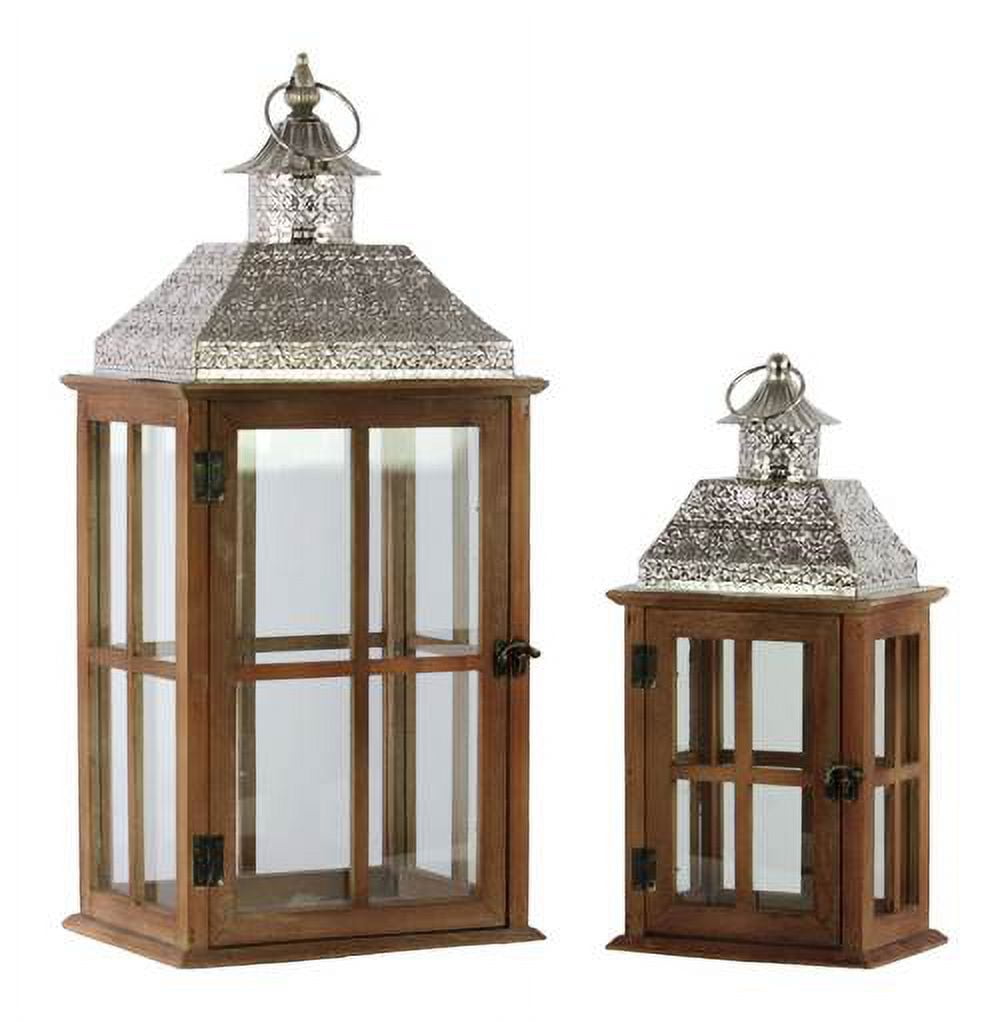 Urban Trends Rectangular Mullion Design Lantern with Tapered Silver ...