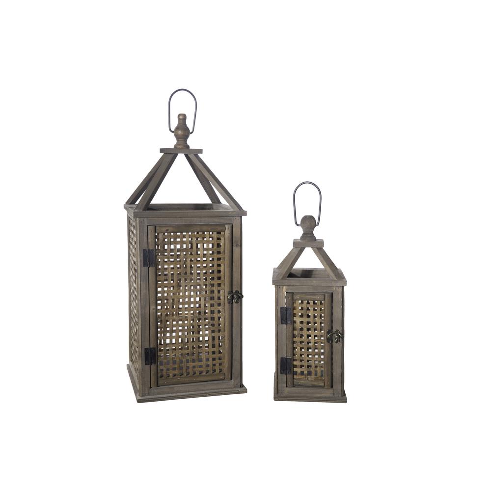 Urban Trends Collection Wood Rectangle Lantern with Metal Top Handle ...