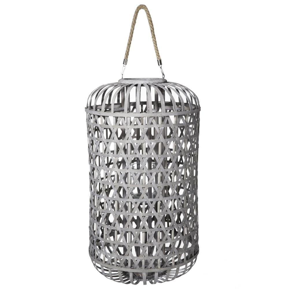 Urban Trends Collection Wood Round Lantern with Removable Top Rope ...