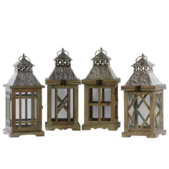 Urban Trends Collection Wood Square Lantern With Silver Pierced Metal ...