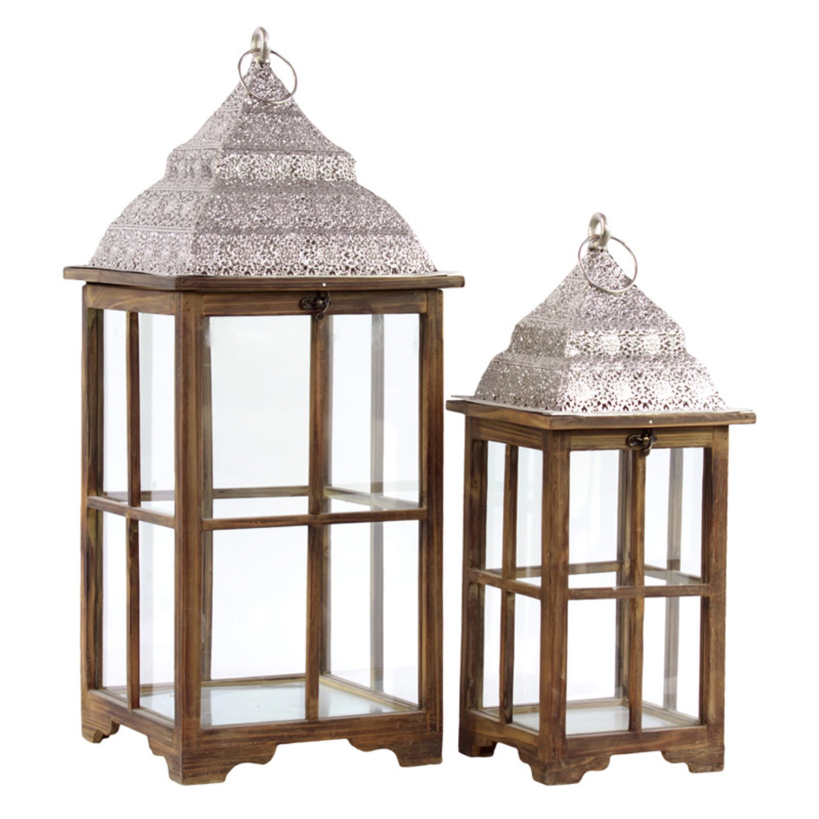 Urban Trends Collection Wood Square Lantern with Pierced Metal Top ...