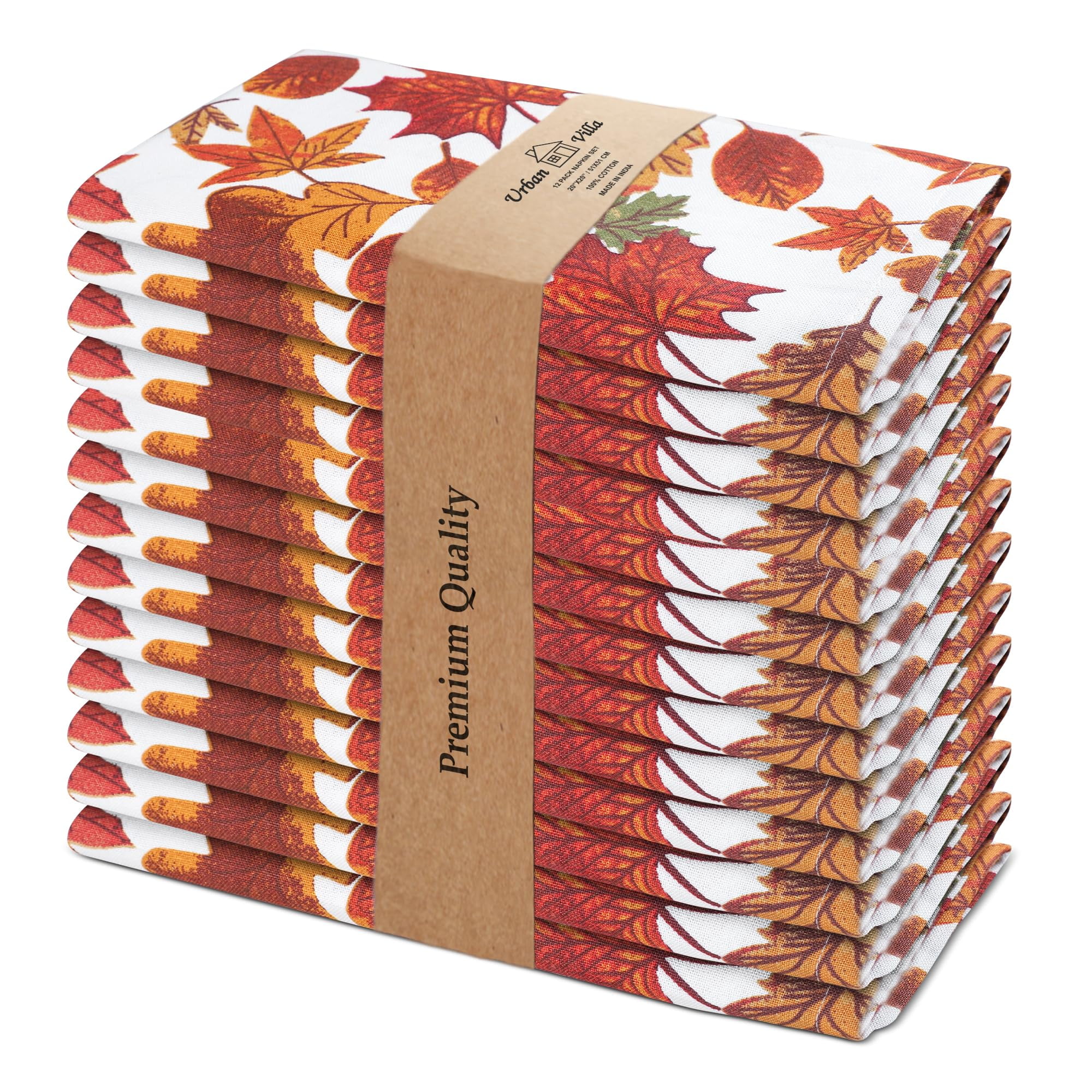 Urban Villa Harvest Leaves Print Dinner Napkins Fall Colors Cloth ...
