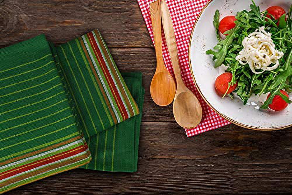 Urban Villa Oversized Kitchen Towels, Leaf Green Waffle Stripes, 100% ...