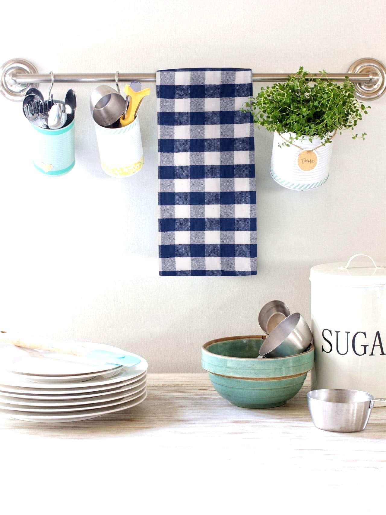 Urban Villa, Set of 6, 100% Cotton Blue/White Buffalo Check Kitchen ...