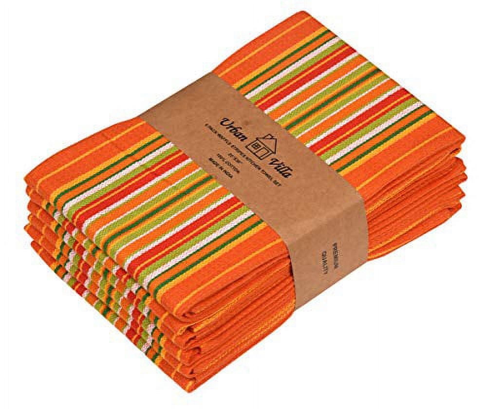 Urban Villa 100% Cotton Oversized Orange Kitchen Towels, Waffle Stripes ...