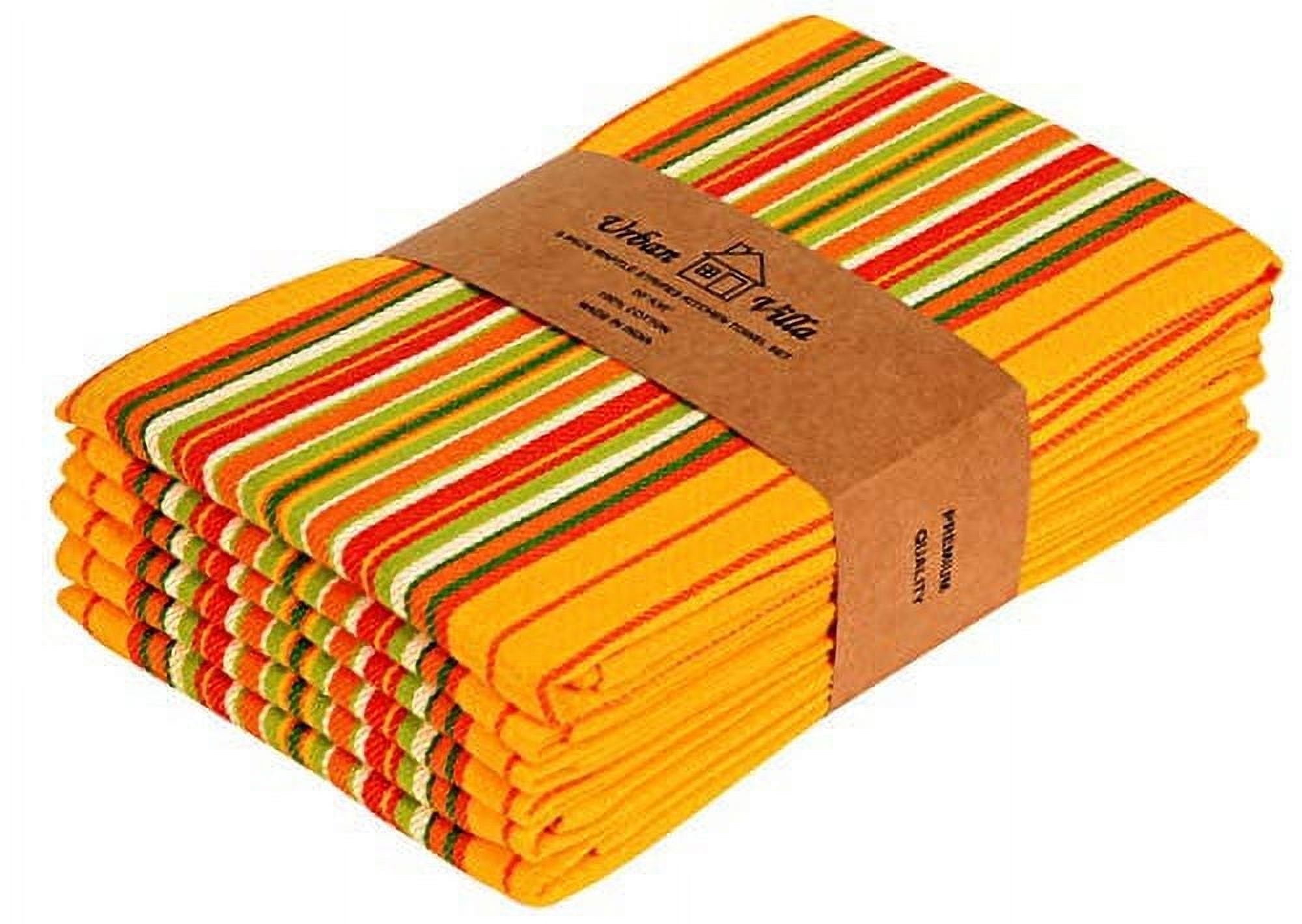 Urban Villa 100% Cotton Kitchen Towels, Mustard Waffle Stripes, Ultra ...