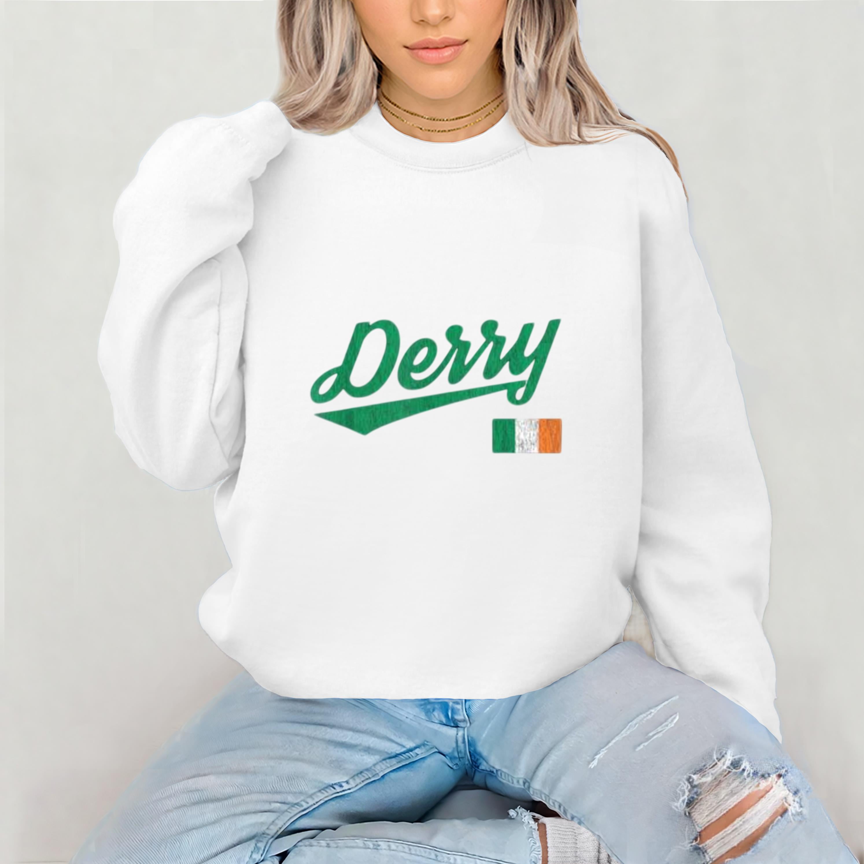 UrbanGlow Clothing Vintage Derry Ireland T-Shirt, Sweatshirt, Hoodie Distressed Irish Flag ...