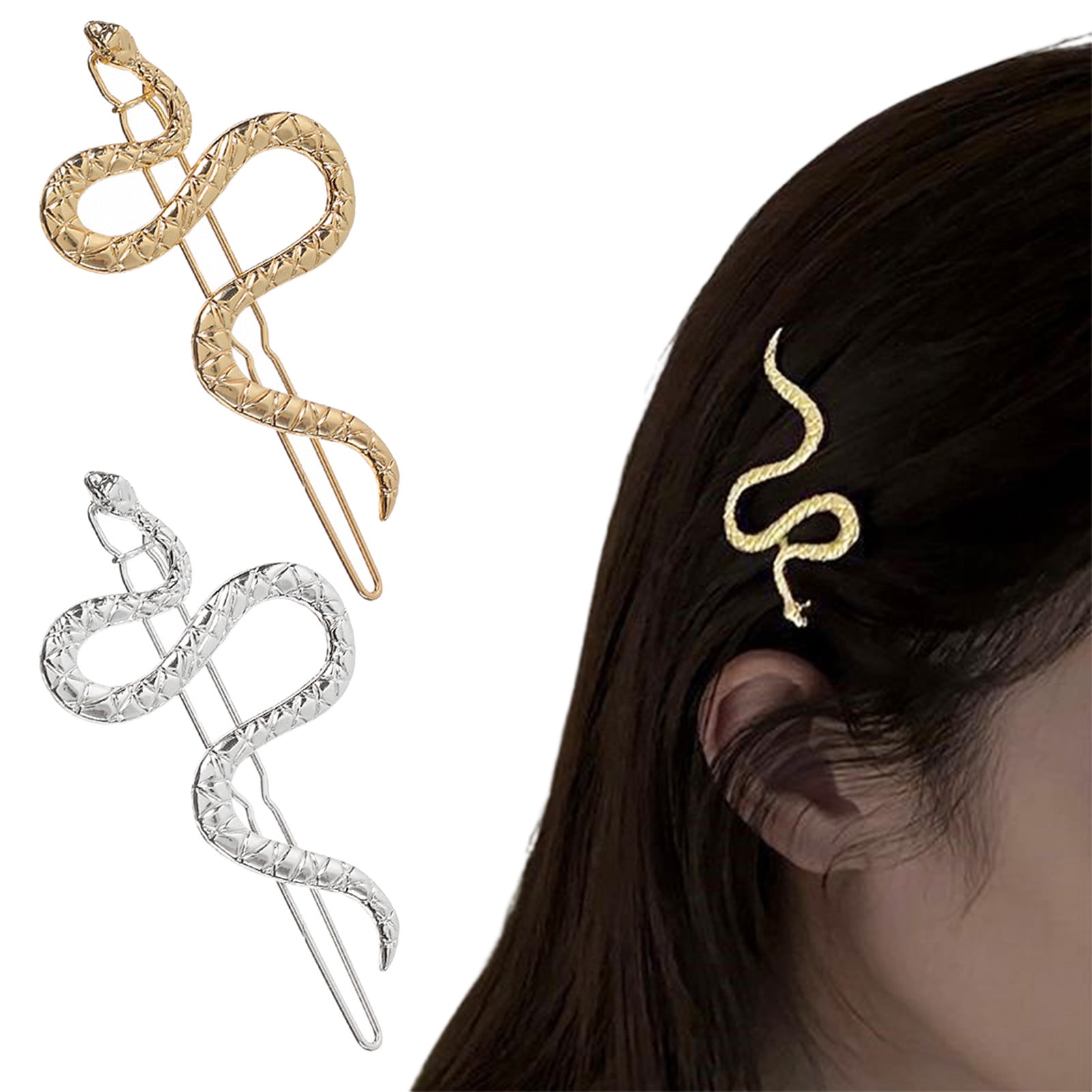 UrbanI 2/4Pcs Hairpin Snake Shape Decor Metal Hair Clip Easy One-Hand ...